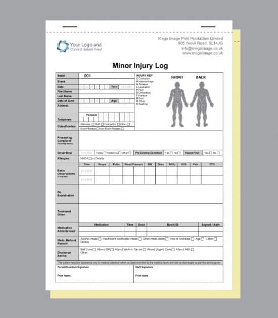 Minor Injury Report Book in A4 Size | Minor Injury Log Book