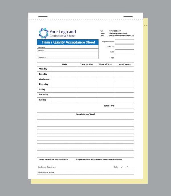 Timesheet Book Personalised - Printed invoice books