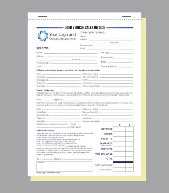 Used Vehicle Sales Invoice A4 - Used Car Sales Invoice