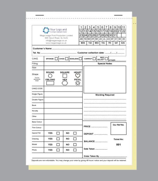 Bakery Cake Order Receipt A5 - Printed invoice books