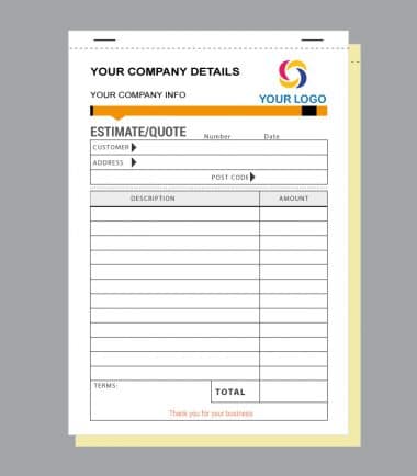 Estimate Book Printing, A5 Personalised - Printed invoice book