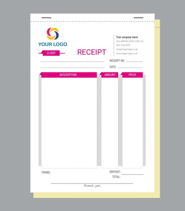 Personalised A4 Receipt Pad - Trade prices NCR printing