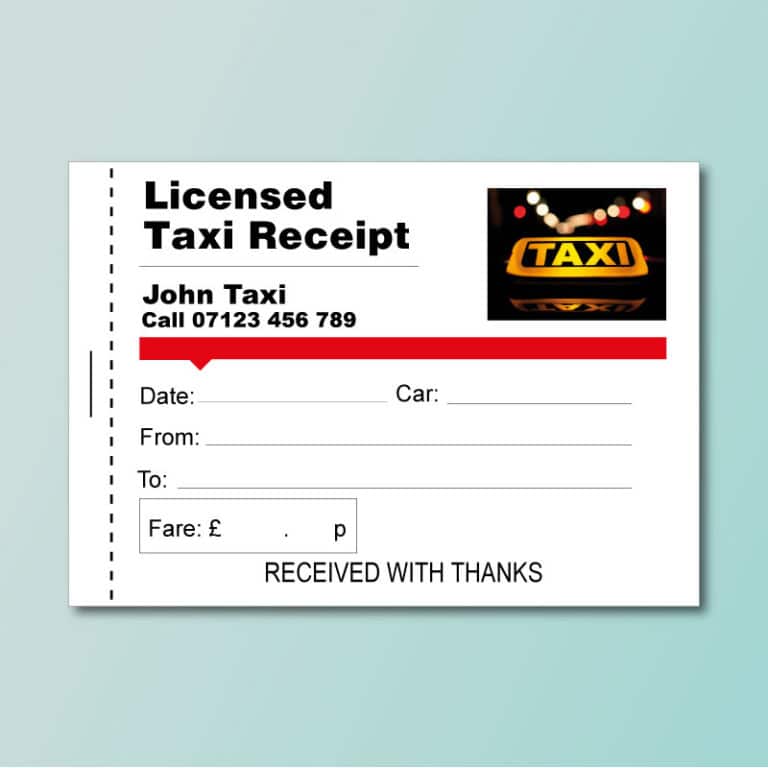 Personalised Taxi Receipt Book - Taxi Receipts Printing
